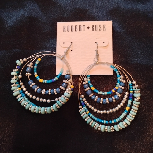 Robert Rose | Jewelry | Robert Rose Womens Blue Round Hoops Beaded ...
